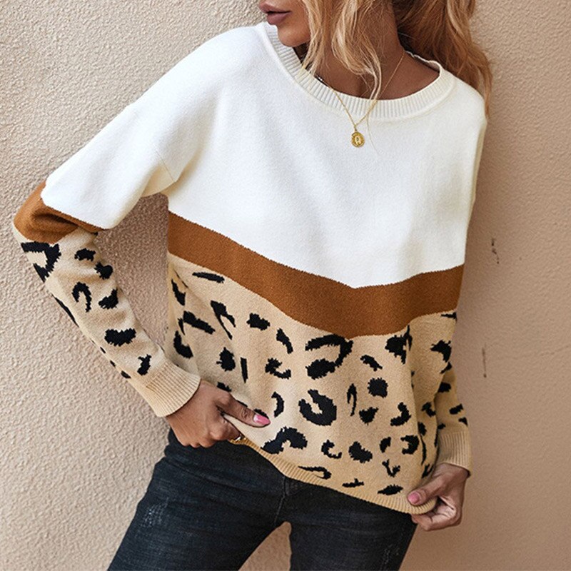 Leopard Print Frauen Pullover Colorblock Patchwork... – Vicedeal