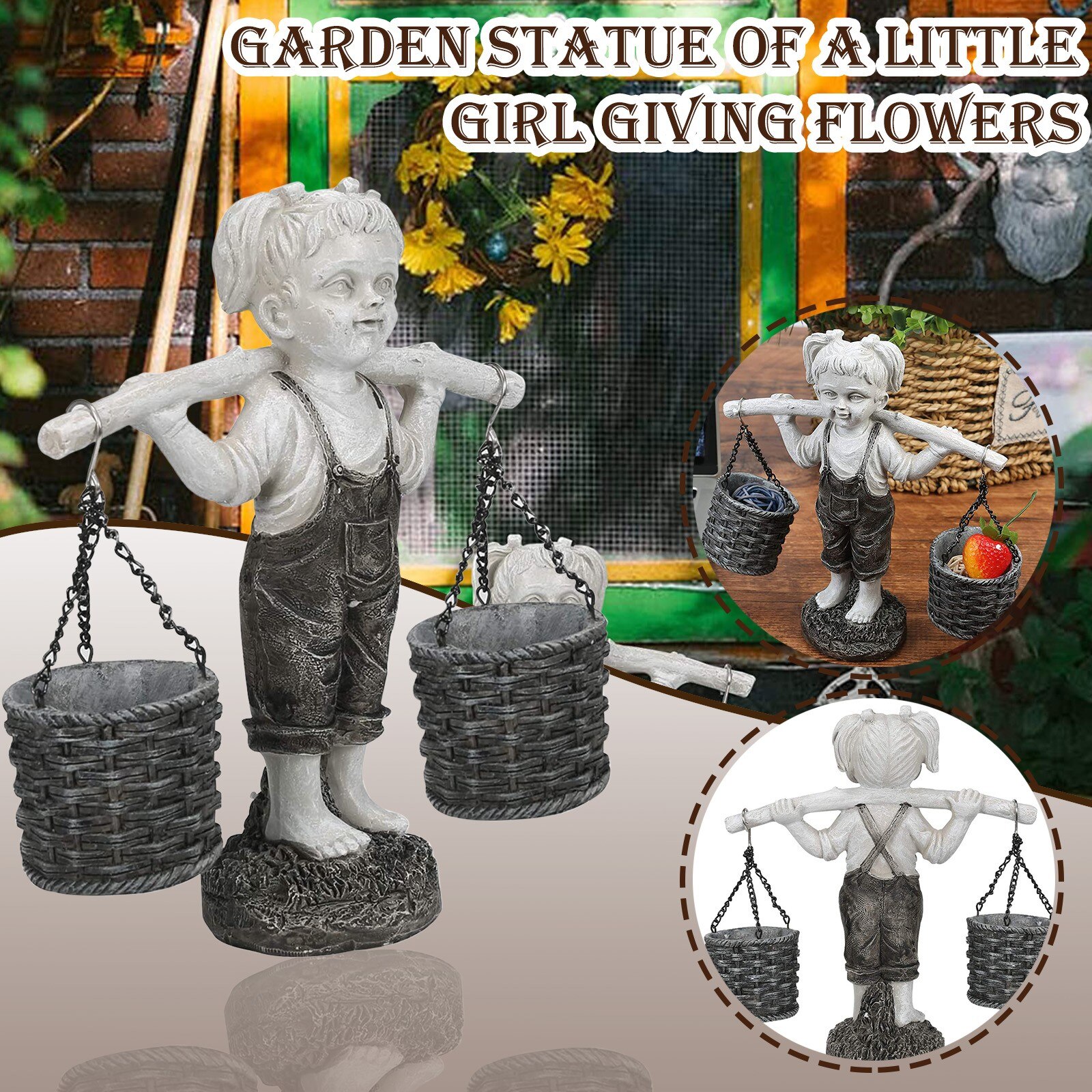 Courtyard Art Little Girl Giving Flowers Garden St... – Vicedeal