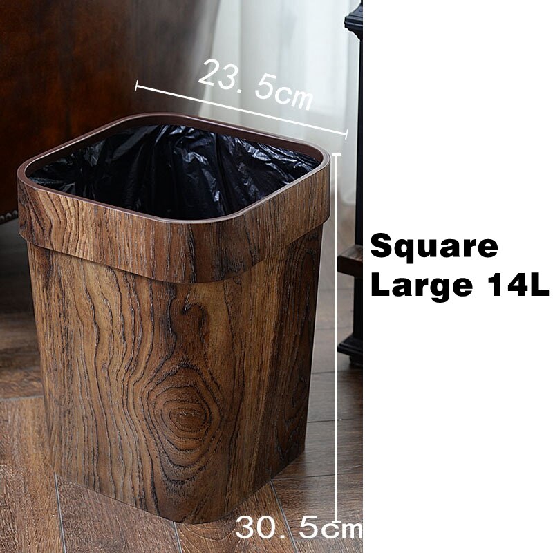 Imitation Wood Grain Trash Can Household Living Ro... – Grandado