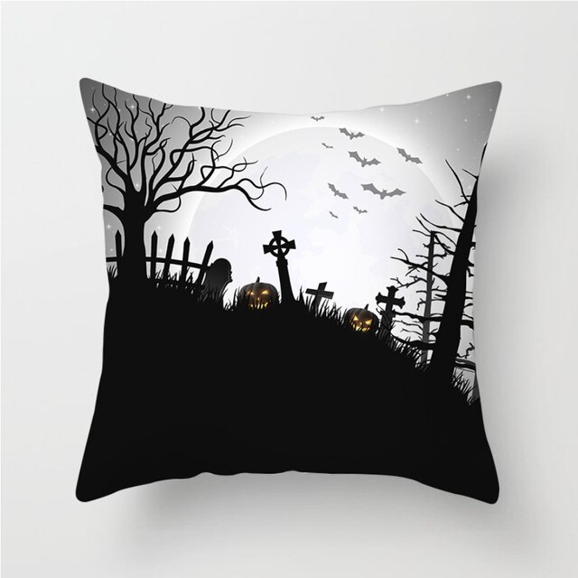 Halloween Schedel Kussen Zwart En Wit Pompoen Prin... – Vicedeal