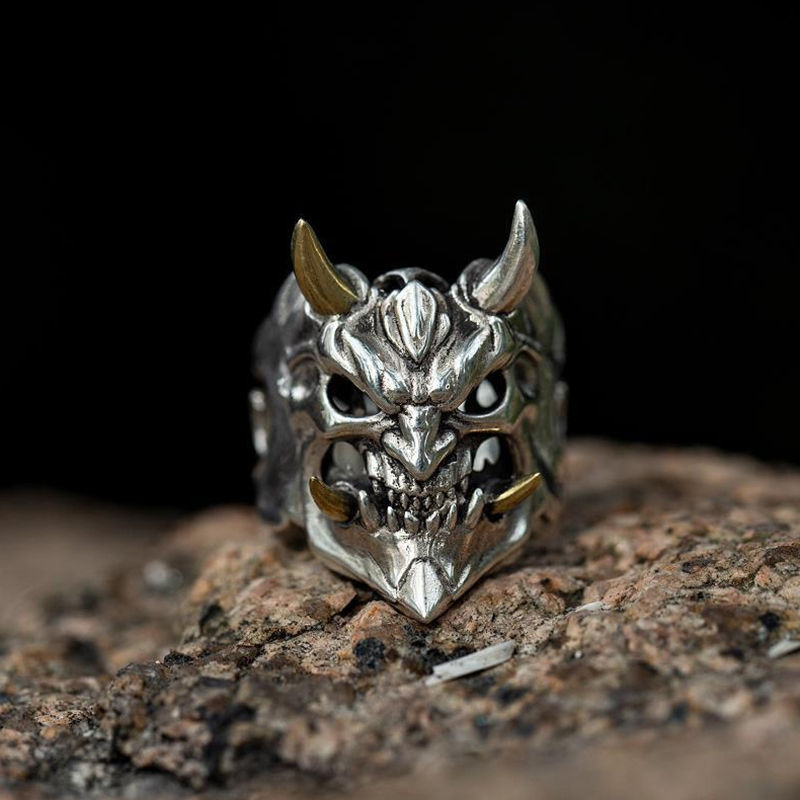 Vintage Mens Demon Anger Skull Ring Gothic Punk Sc... – Grandado