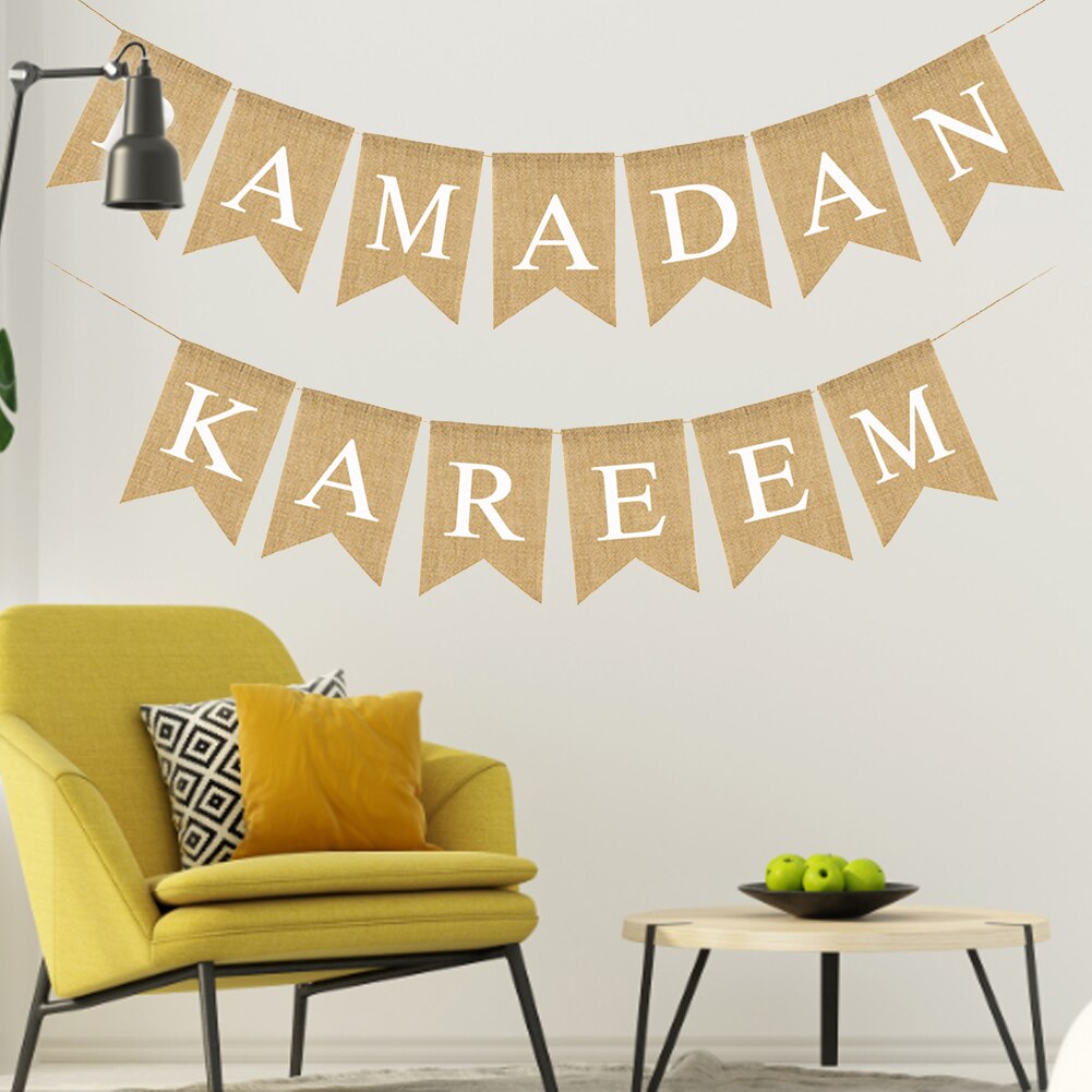 1pcs burlap banner Ramadan Eid Mubarak Banner Bunt... – Grandado