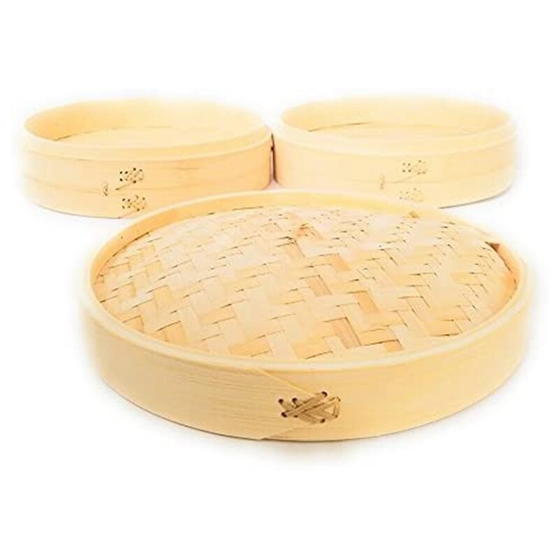 3 Piece Set - Bamboo Steamer Basket - Dumpling & B... – Grandado