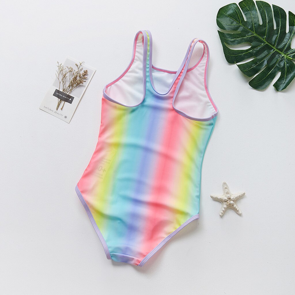 Toddler Baby Kids Girls Stripe Rainbow Swimwear On... – Vicedeal