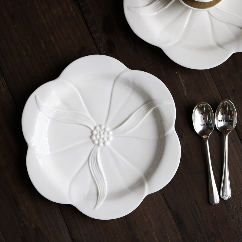 Milky White Ceramic Stereo Camellias Spiral Relief... – Grandado