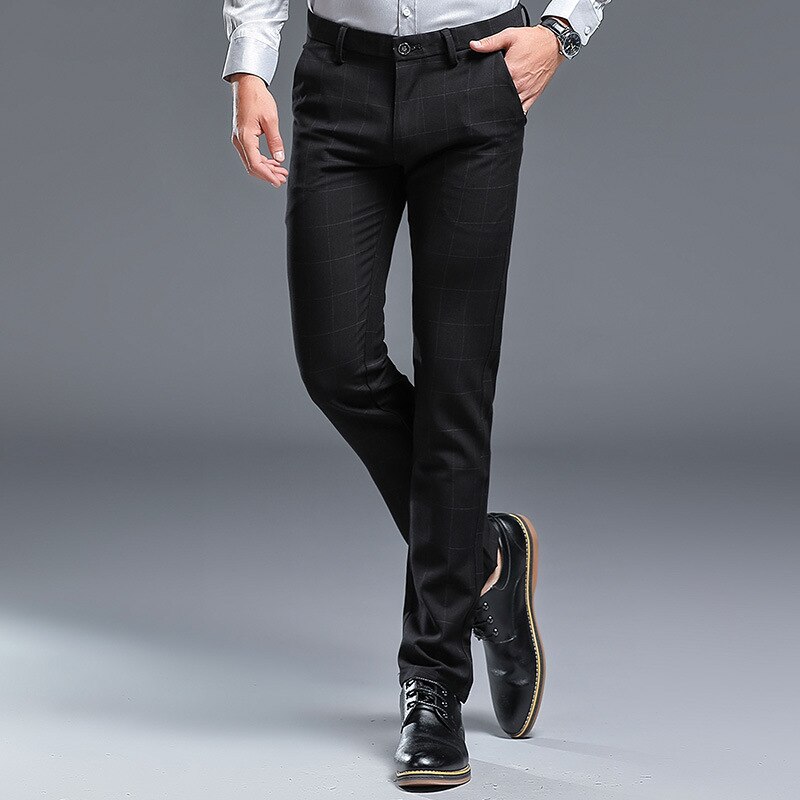 Lente Zwarte Jurk Broek Mannen Slim Fit Plaid Broe... – Vicedeal