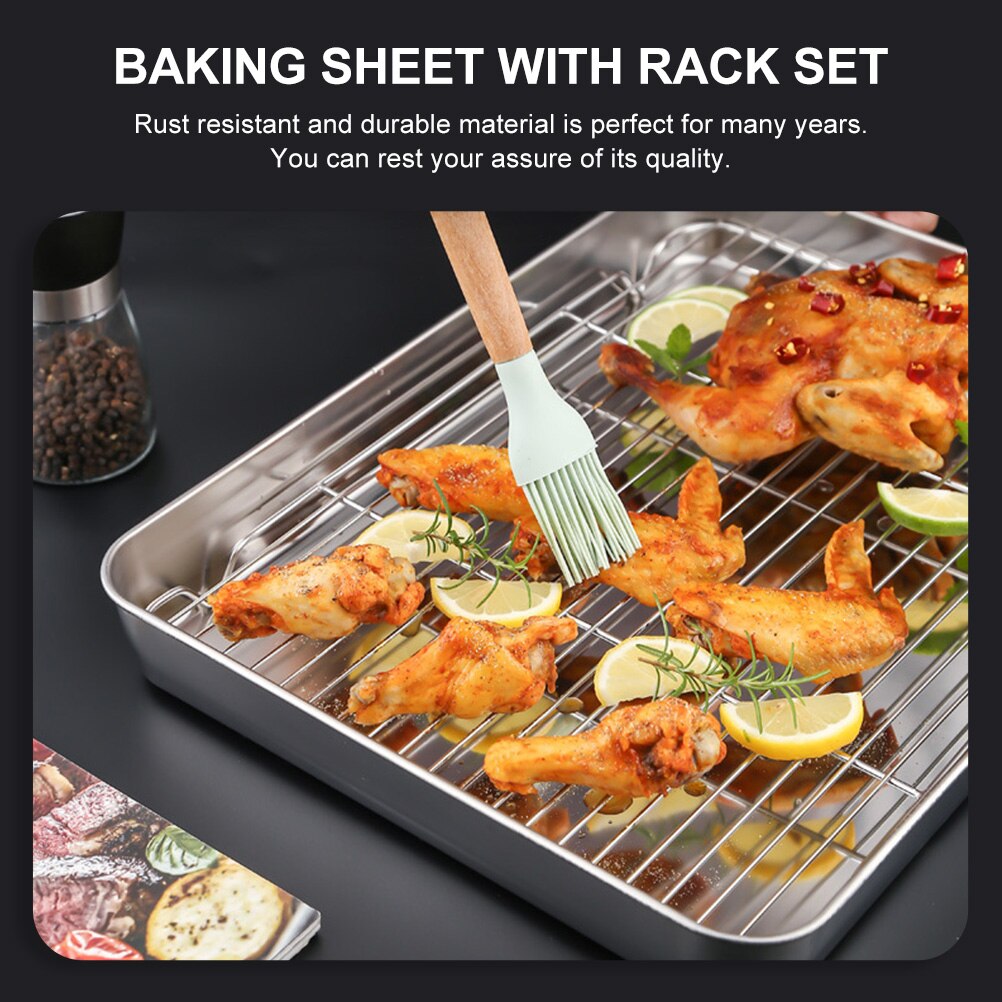 1 Set Home Baking Pan Stainless Steel Baking Tray ... – Vicedeal