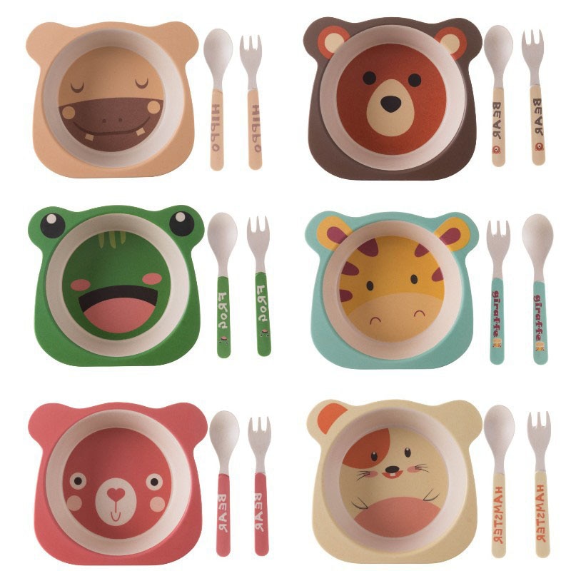 3pcs/set Bamboo Fiber Baby Cartoon Eating Tablewar... – Vicedeal