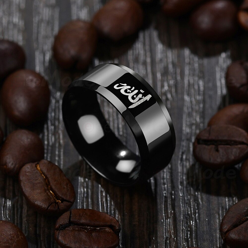 Akizoom 8Mm Zwarte Kleur Moslim Allah Ring Islam A... – Grandado