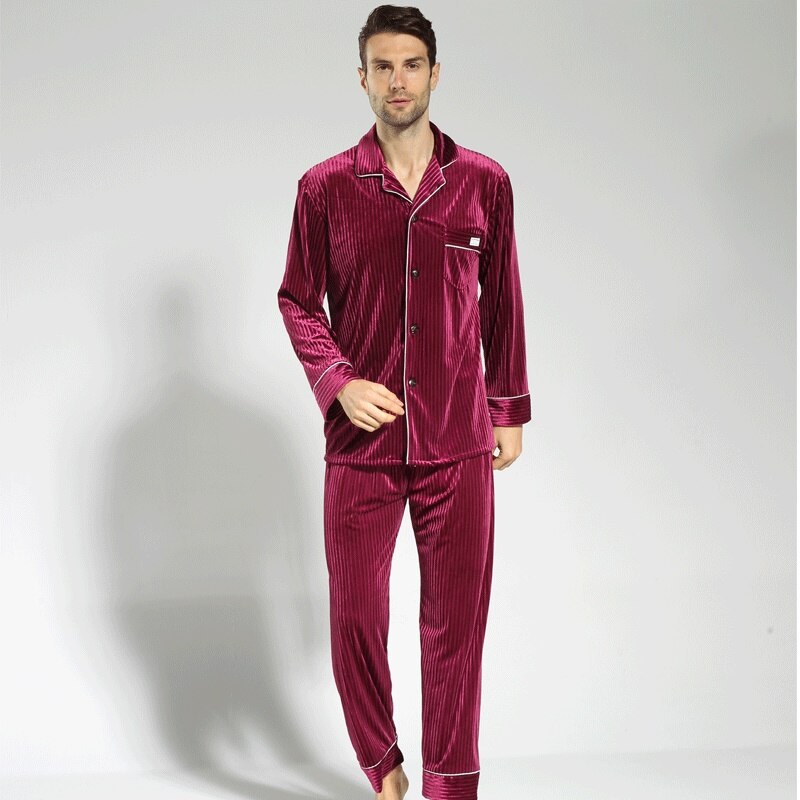FZSLCYIYI Winter Striped Men‘s Velour Pajamas set ... – Grandado