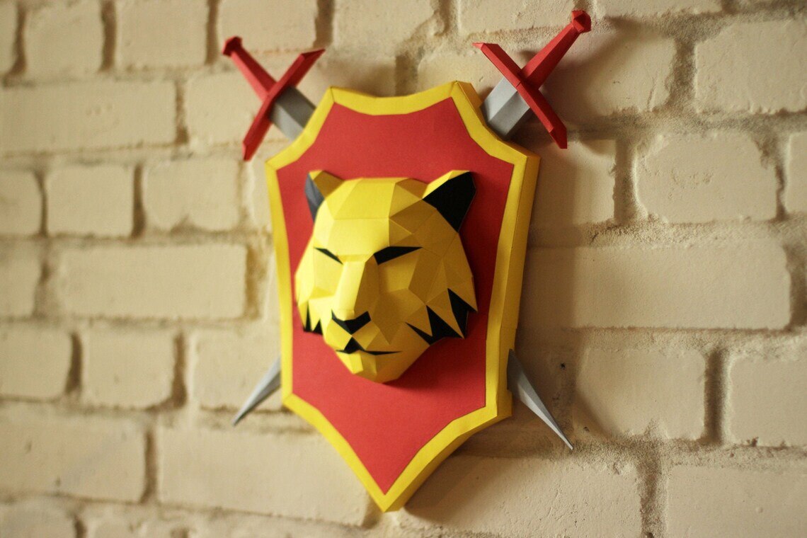 Papercraft escudo tigre heráldico papel diy baixo ... – Grandado