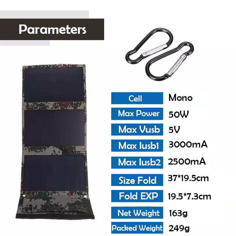 50w sammenleggbare solcellepanel 5v solenergi solc... – Grandado