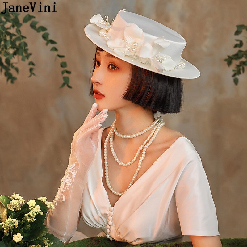 JaneVini Women Wedding Formal Hats Pearls Handmade... – Grandado