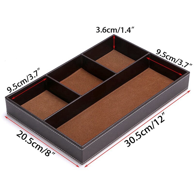 4 Slots Desk Drawer Organizer, Pu Leather Drawer S... – Grandado