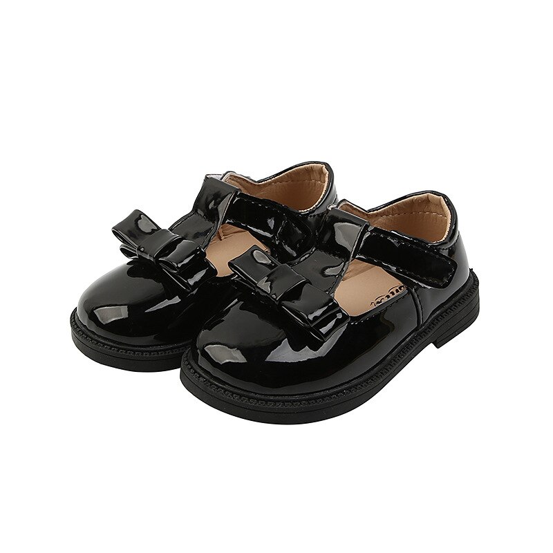 Girls PU Shoes Glossy with Bow Kids Princess Bow-k... – Grandado