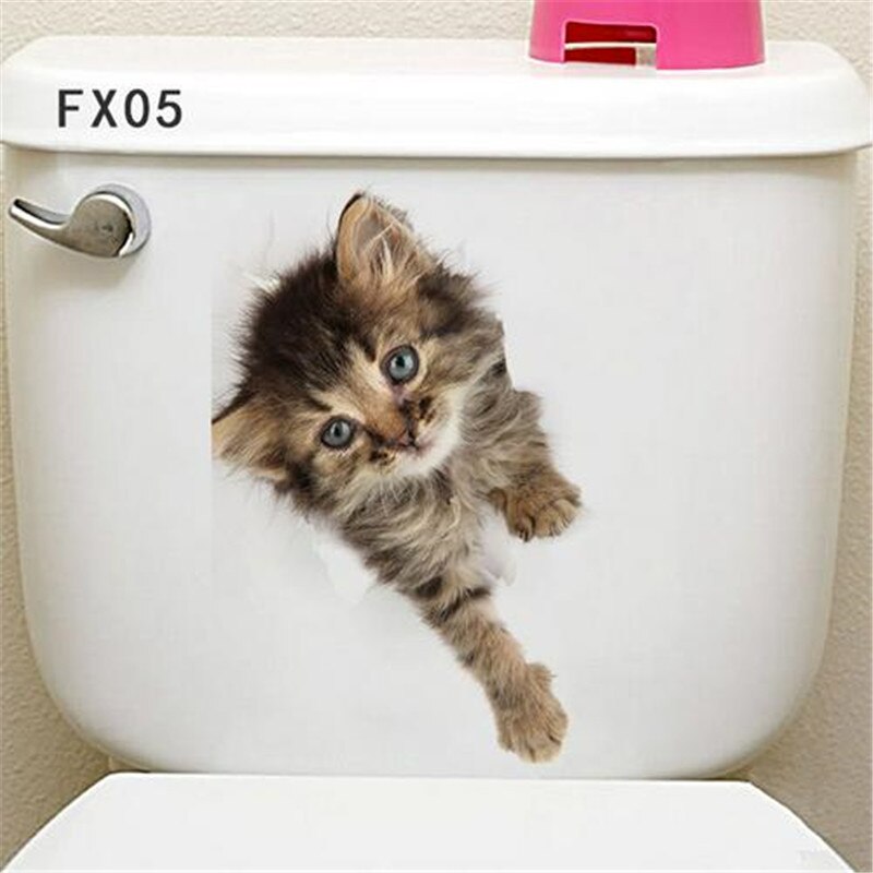 Cartoon Katten 3D Muursticker Wc Sticker Dier Viny... – Vicedeal