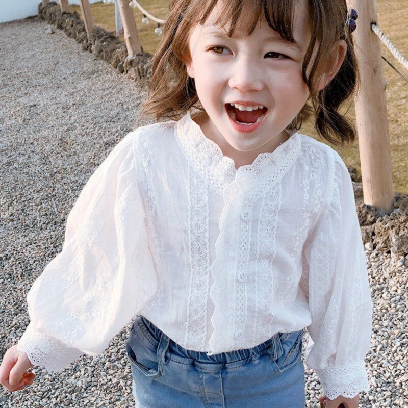 Spring 100% Cotton Lace White Blouse Summer Cute S... – Grandado