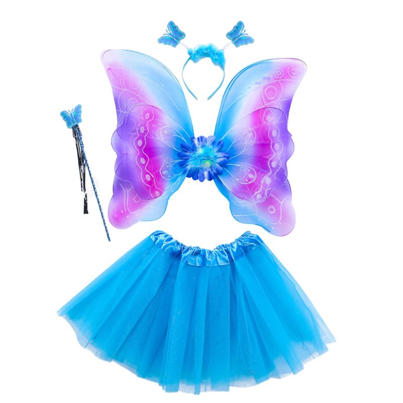 4Pcs Girls Fairy Costume Set Rainbow Butterfly Win... – Grandado