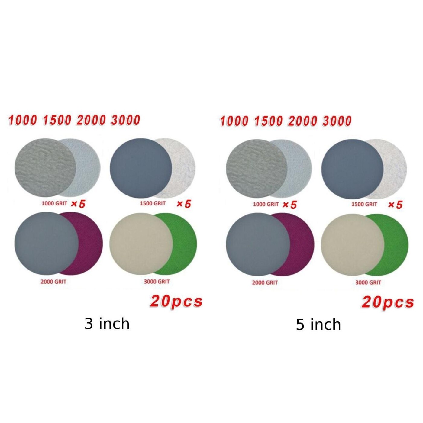 20pcs Hook & Loop Wet / Dry 3 5 Inch 1000 1500 200... – Grandado