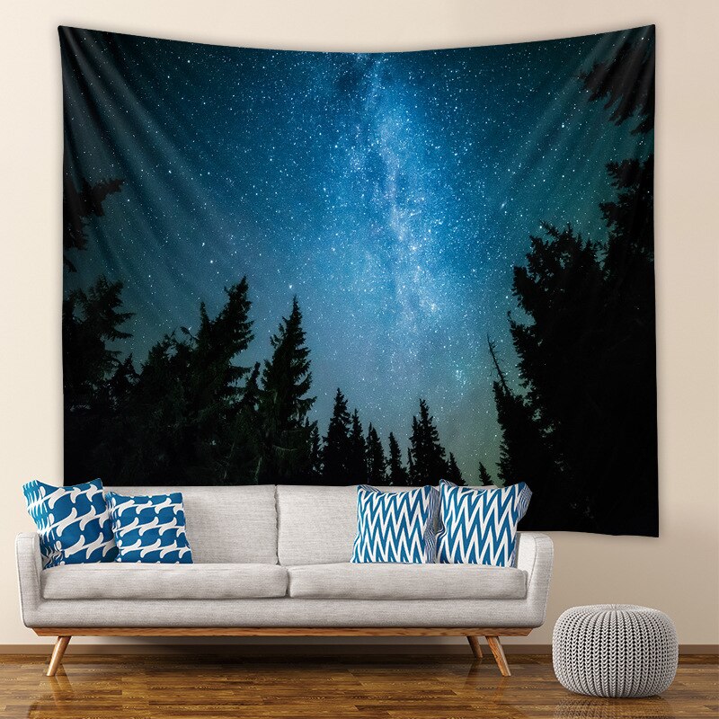 Starry Sky Forest Scenery Tapestry Wall Hanging Ho... – Grandado