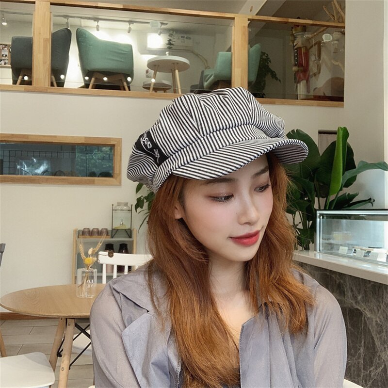 2022 Spring Autumn Striped Octagonal Hat Women Kor... – Vicedeal