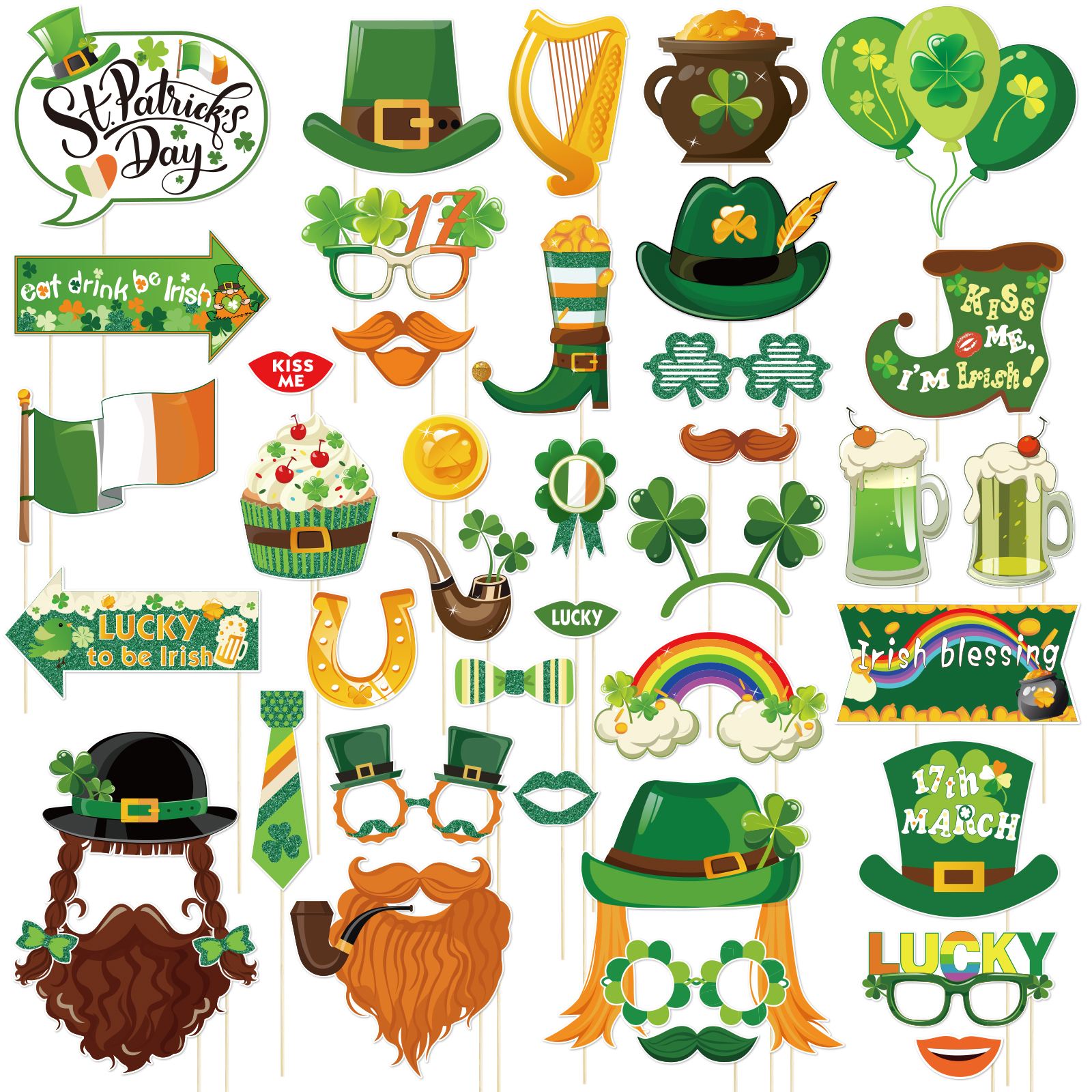 40 Pcs St. Patrick's Day Photo Booth Props Festive... – Vicedeal