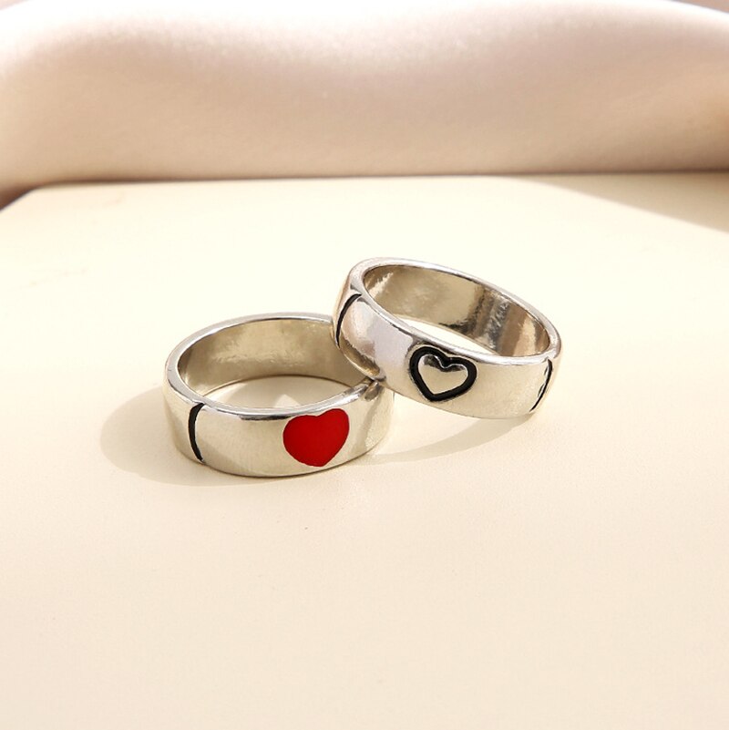 2Pcs/Set Simple Heart Rings for Couples Love Rings... – Grandado