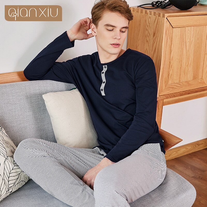 Spring Plus size Pijamas Men Casual Striped Pajama... – Grandado