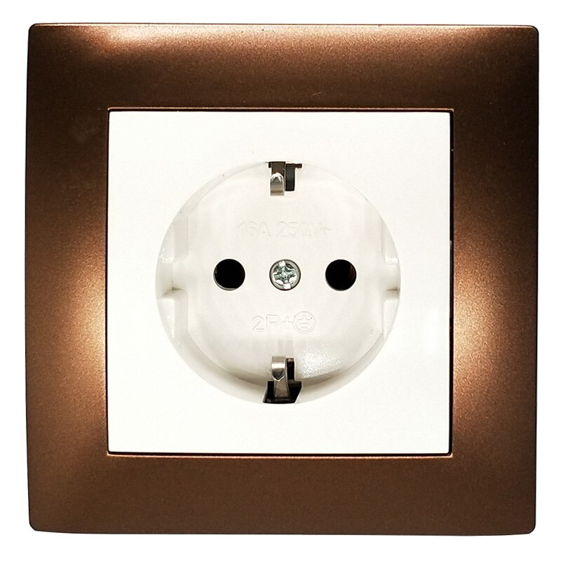 Wall socket singel Socket withearth with brown col... – Grandado