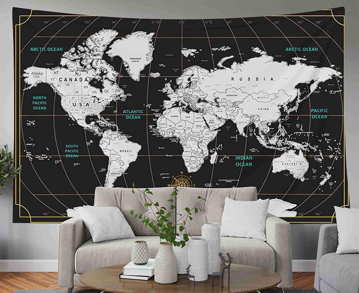 Wall Decor Hanging,Capsceoll Map Dorm Tapestry Lar... – Grandado