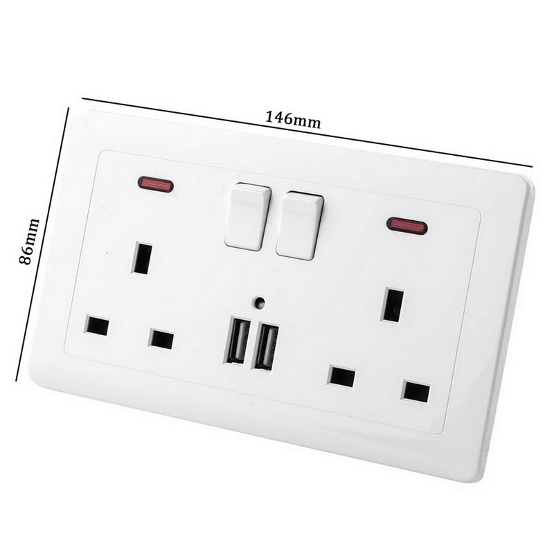 Double Wall UK Plug Socket 2 Gang 13A With 2 USB C... – Grandado