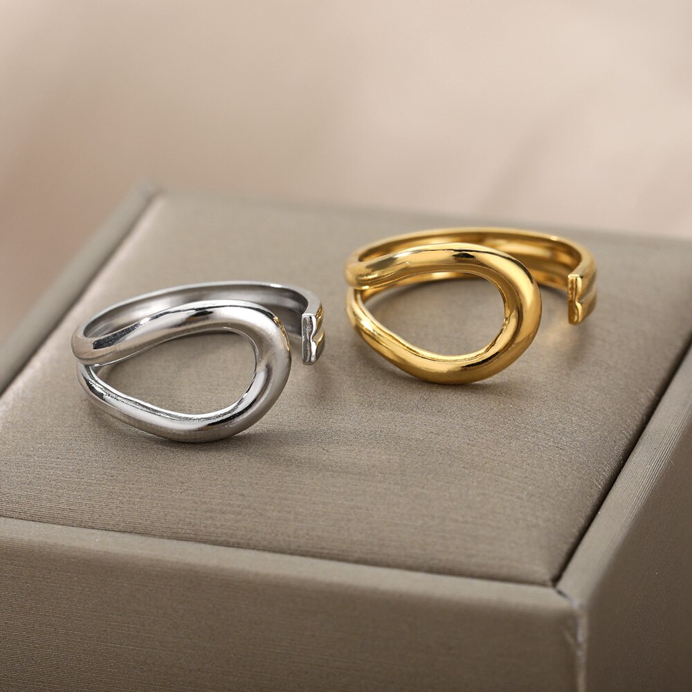 Geometry Hollow Open Wave Rings For Women Stainles... – Grandado