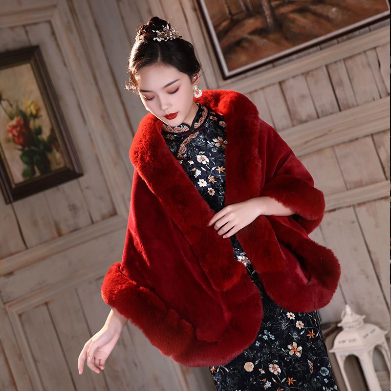 JaneVini Burgundy Wedding Fur Wrap Bolerko Damskie... – Vicedeal