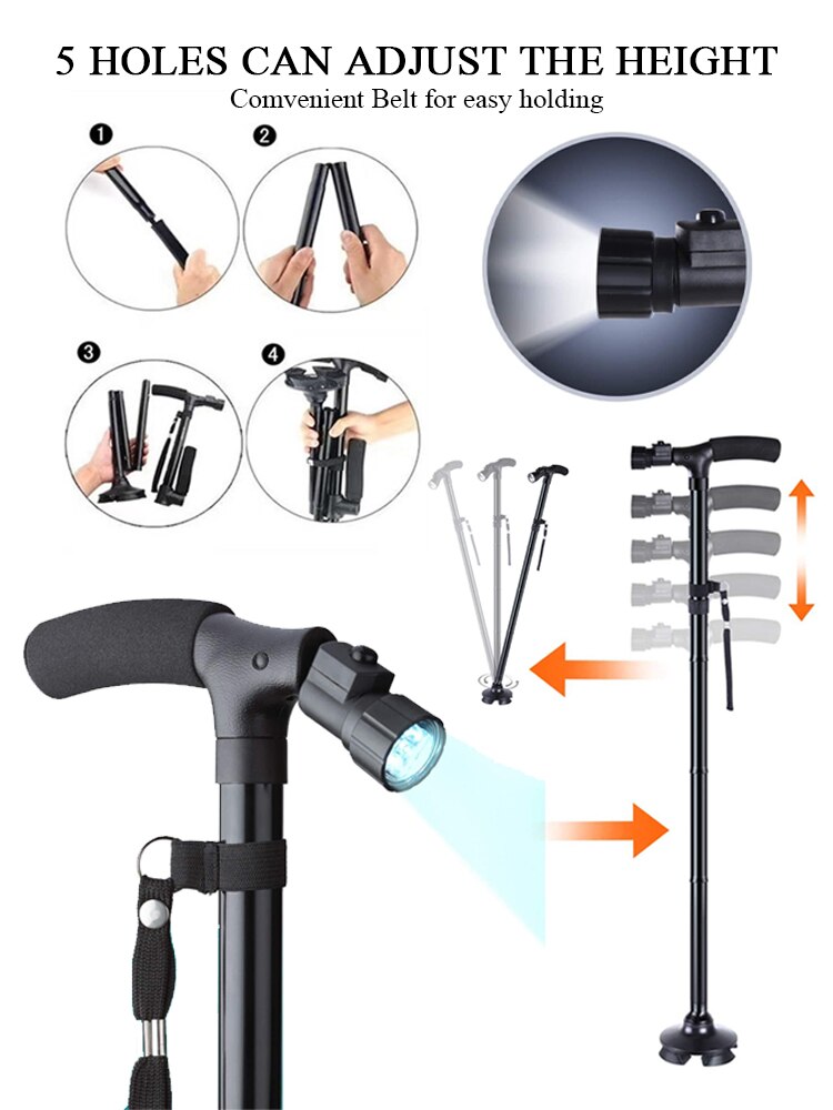 Walking Stick Collapsible Telescopic Folding Cane ... – Grandado