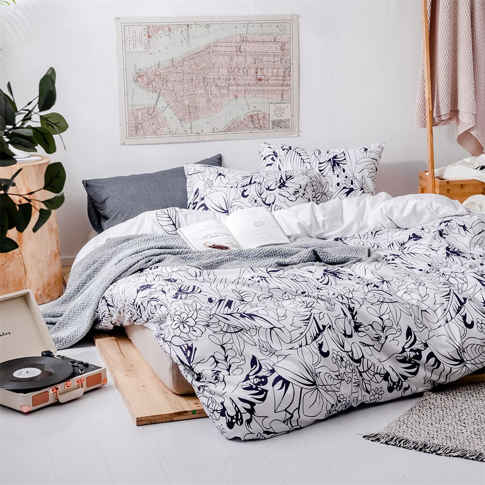 Classic polyester duvet cover sets white flower be... – Grandado