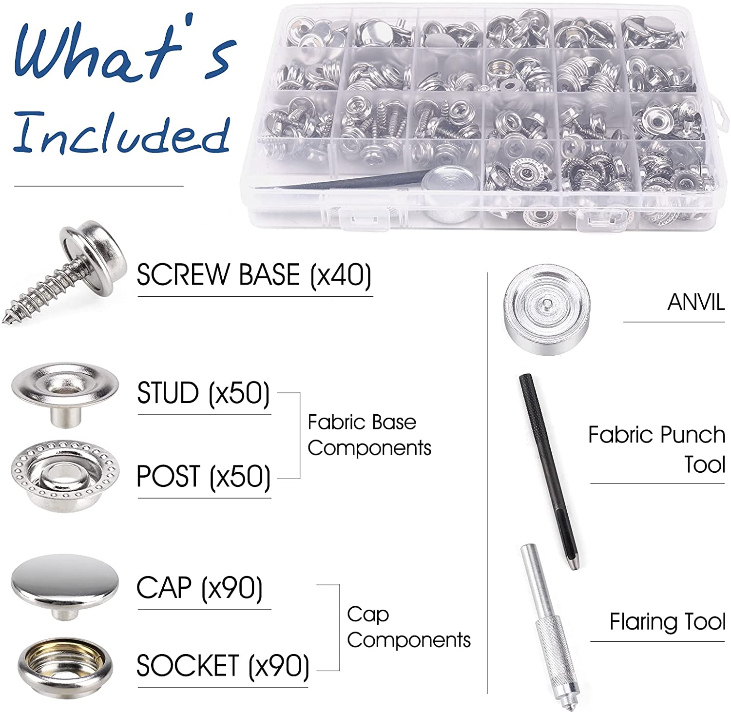 323 Piece Canvas Snap Kit Marine Grade Stainless S... – Grandado