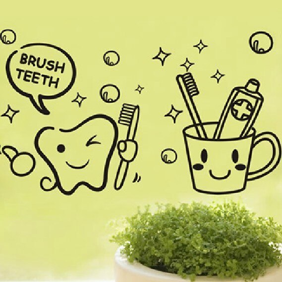 Brush teeth Wall Stickers Bathroom Glass wall deco... – Grandado