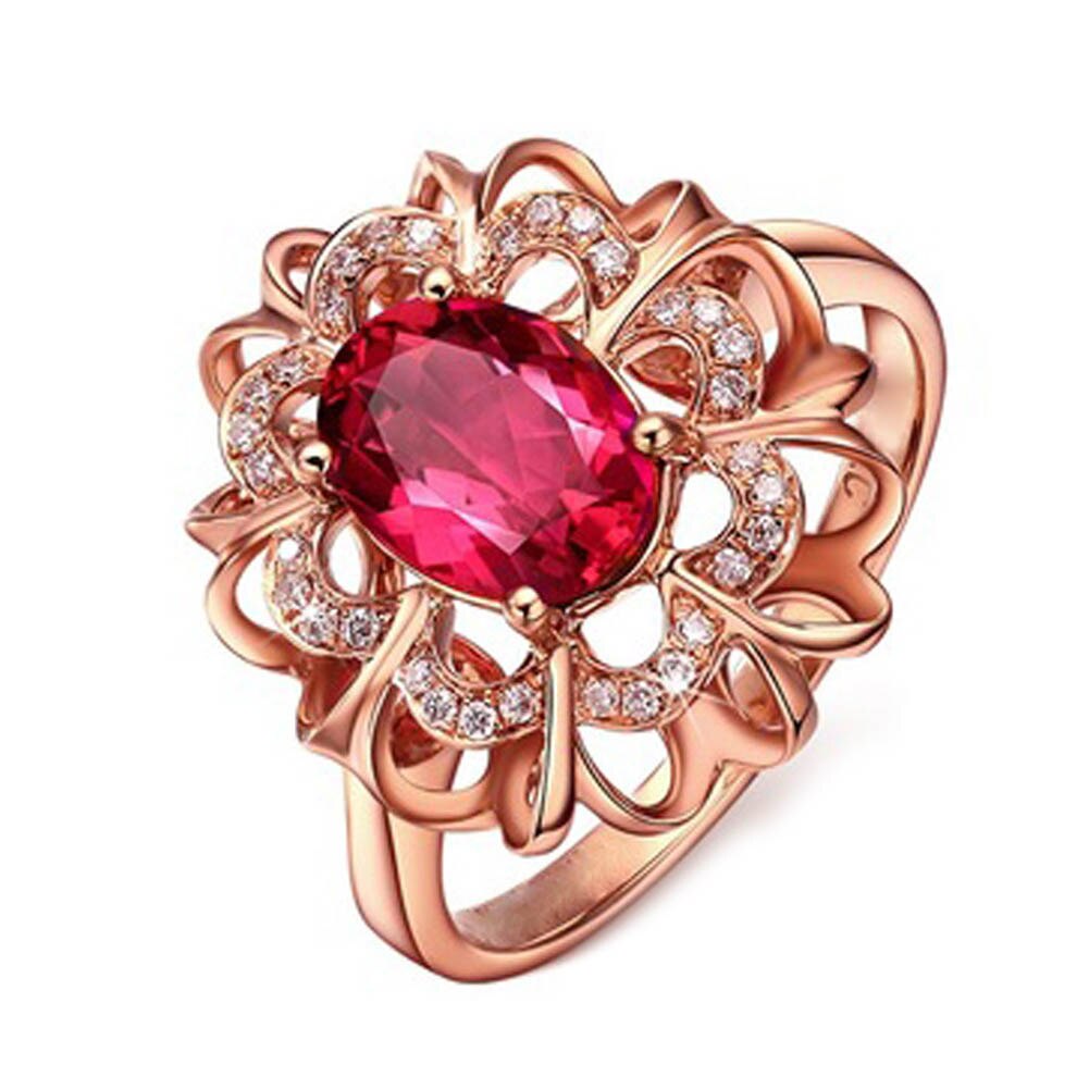 Gold Color Ring Jewelry Red CZ Stone Flower Rings ... – Vicedeal