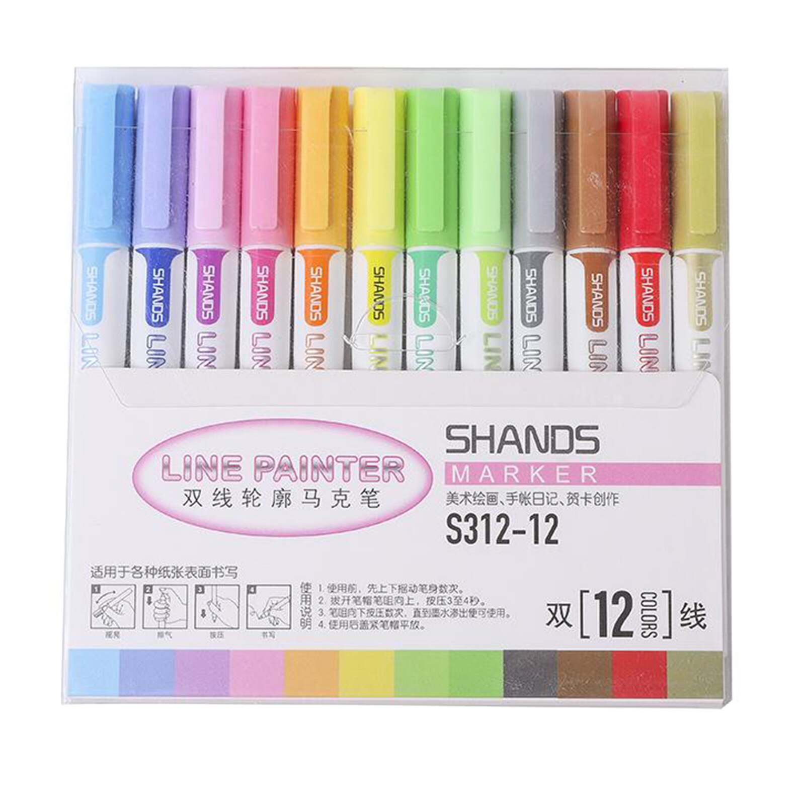 Set of 12 Glitter Double Line Outline Pens Drawing... – Grandado