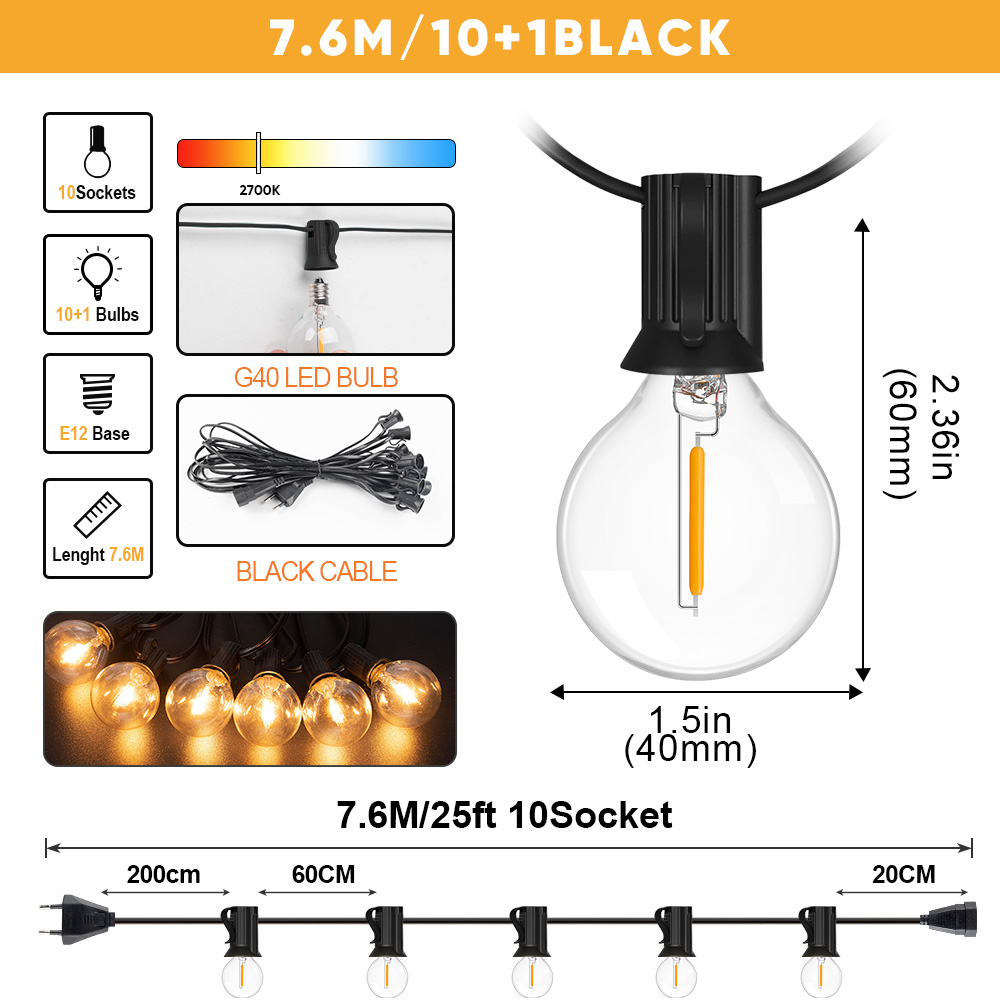 G40 LED String Lights Garland Patio Party Lights W... – Grandado