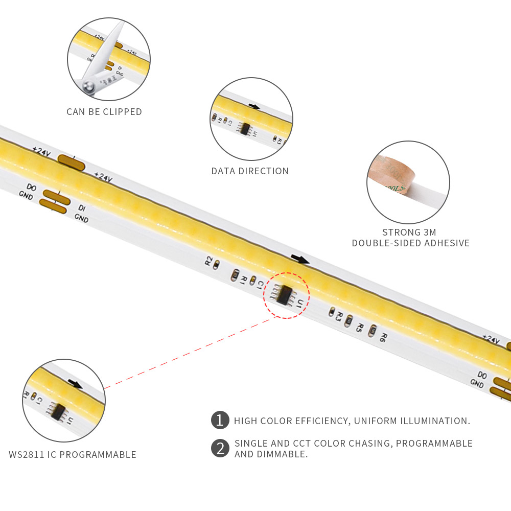 COB SPI WS2811 IC CCT LED Strip Light Addressable ... – Vicedeal