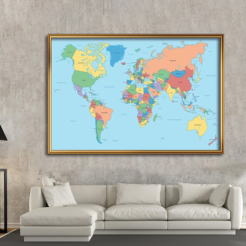 150*100cm The World Political Map Non-woven Canvas... – Grandado