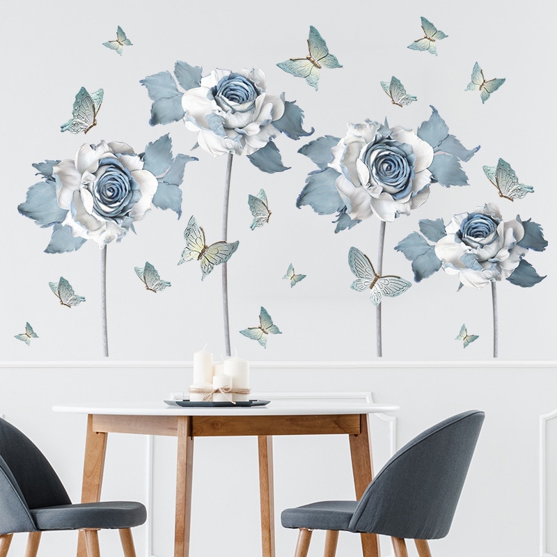 Geschilderd Blauwe Bloem Vlinder Muursticker Slaap... – Vicedeal