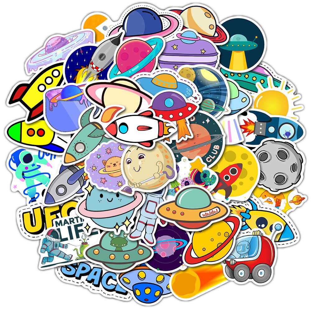 50 PCS UFO Alien Astronaut Outer Space Sticker Roc... – Grandado
