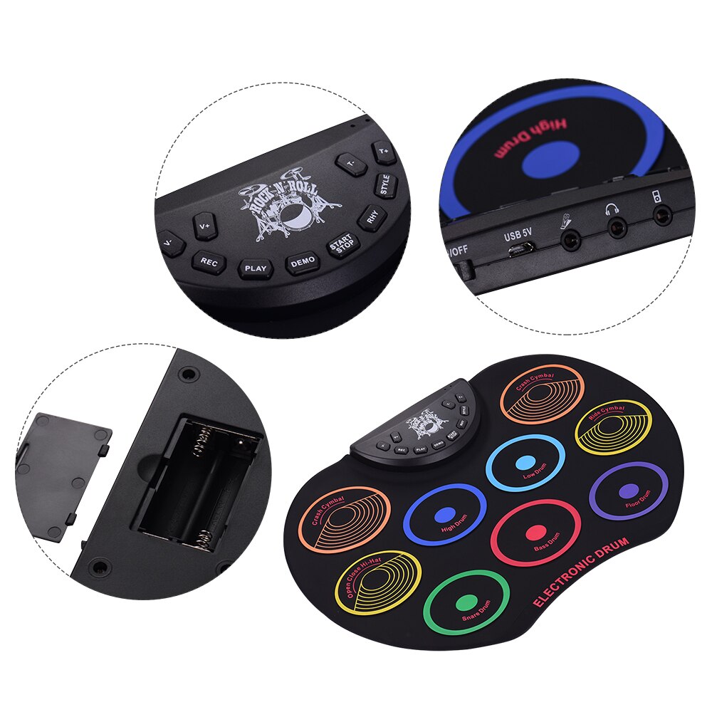 Portable Size Electronic Drum Kit 9 Silicon Drum P... – Grandado