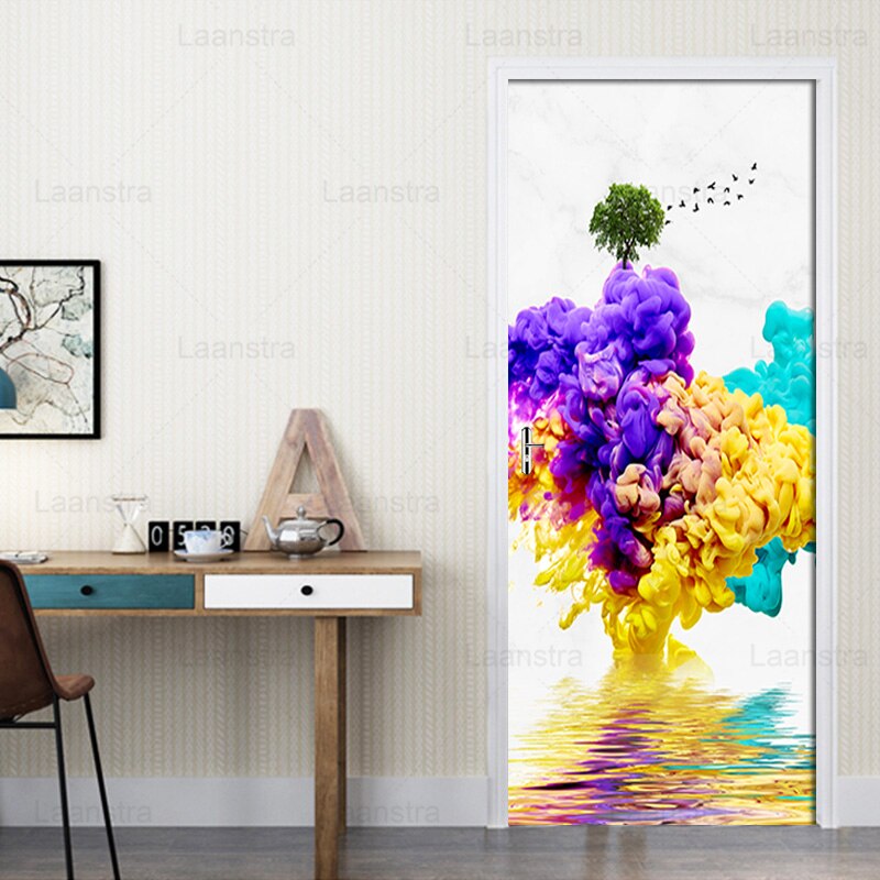 Removable 3D Door Stickers Abstract Colored Smoke ... – Grandado