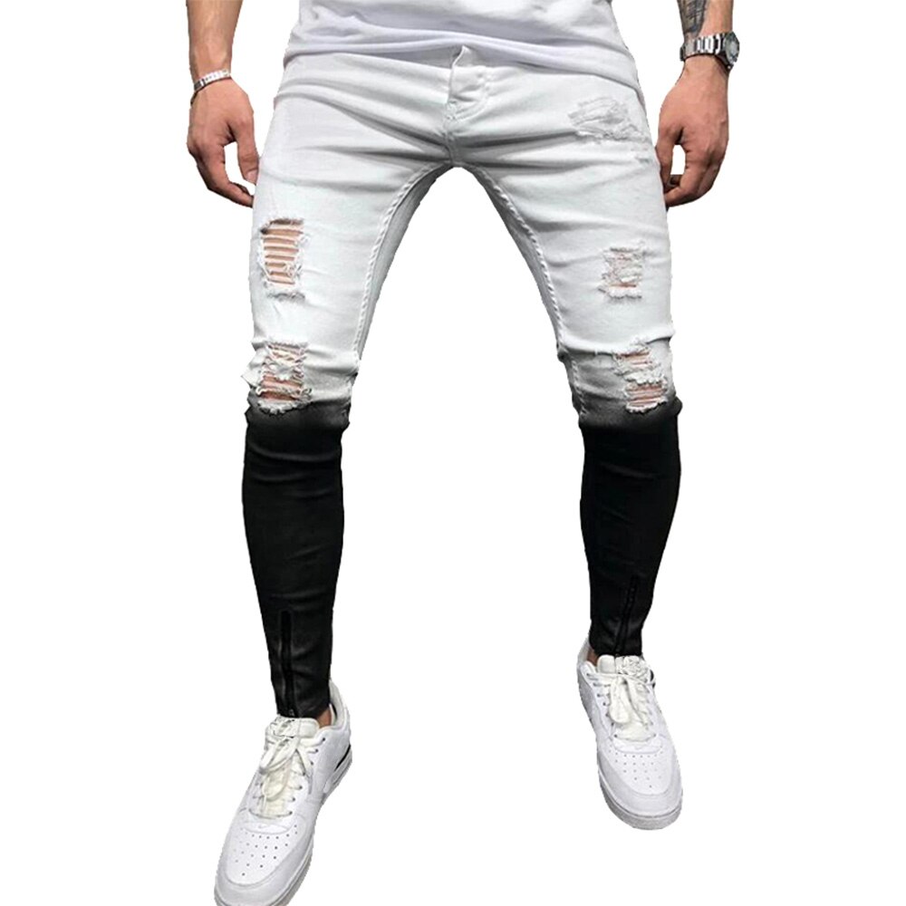 Skinny Jeans Men Gradient Color Plus Size Mens Rip... – Grandado