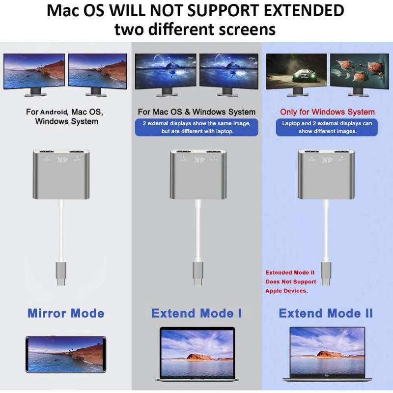 USB C to Dual HDMI Display Output 4K 30HZ UHD Vide... – Grandado