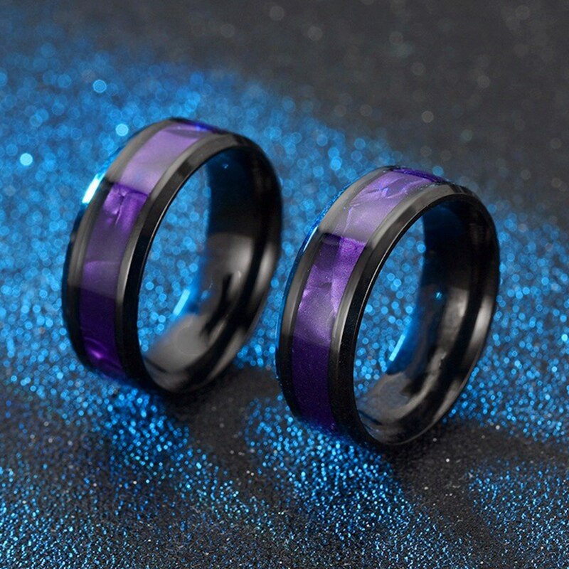 Purple Shell Pattern Black Stainless Steel Ring Fo... – Grandado