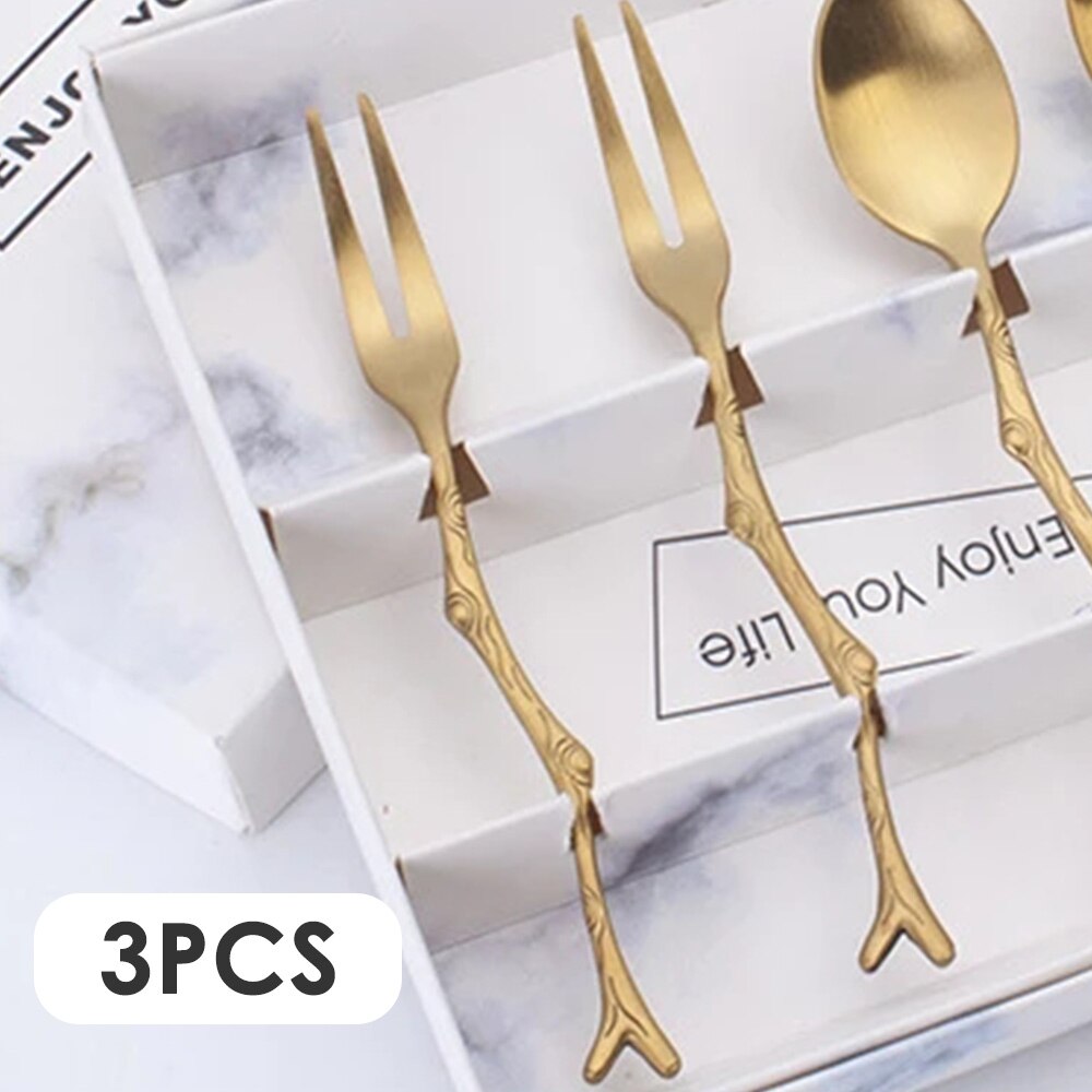 3 Pcs/set Stainless Steel Branch Fork Spoon Coffee... – Grandado